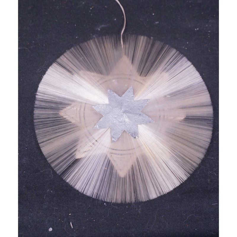 Antique spunned glass ornament with a crib, h: 12,5 cm.